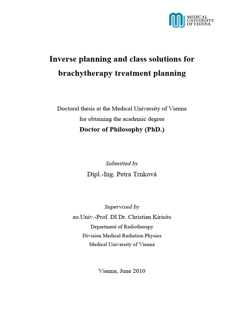 Inverse planning and class solutions for brachytherapy treatment ...