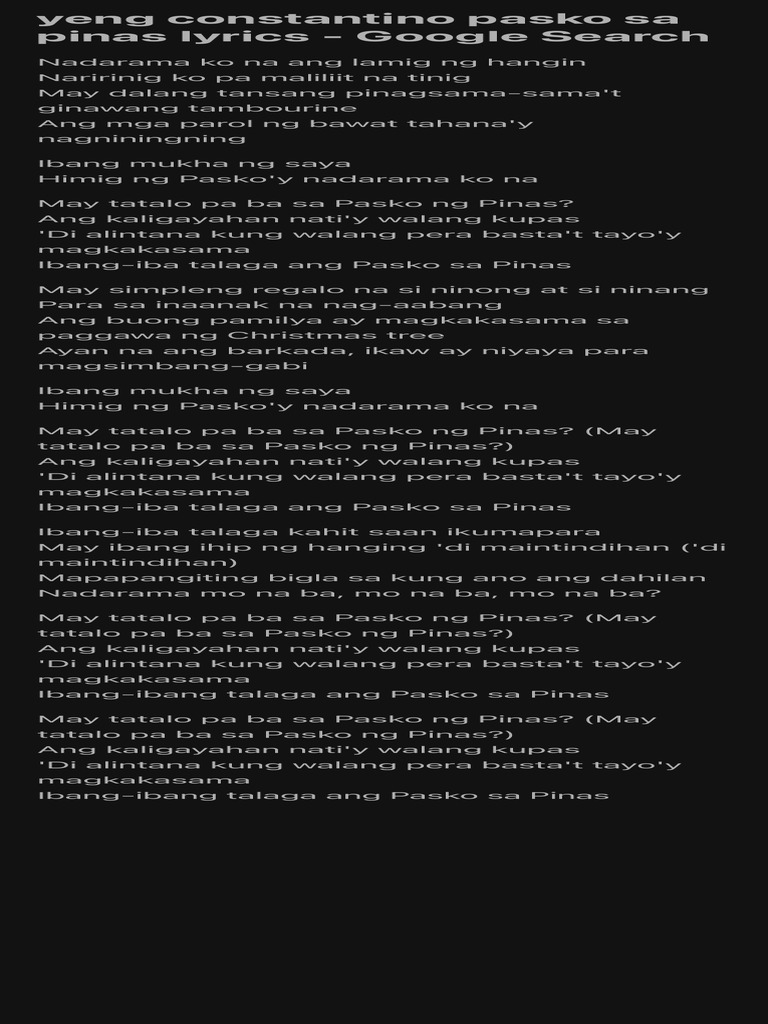 Yeng Constantino Pasko Sa Pinas Lyrics - Google Search | PDF