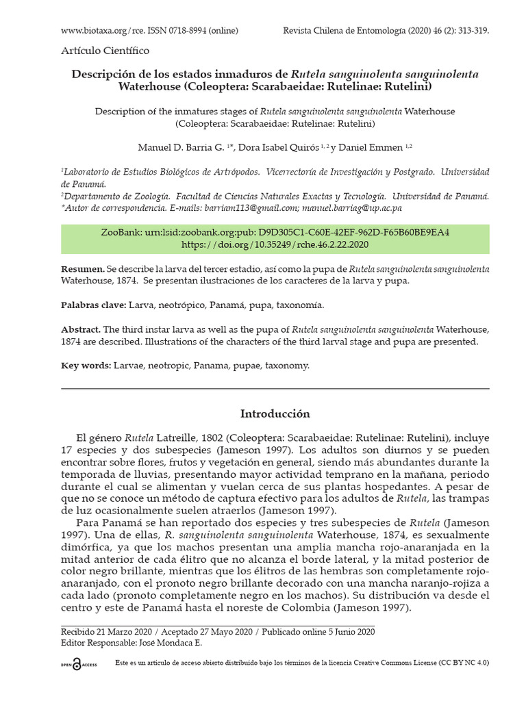 Barria Et Al 2020 - Descripción de Los Estados Inmaduros de Rutela ...