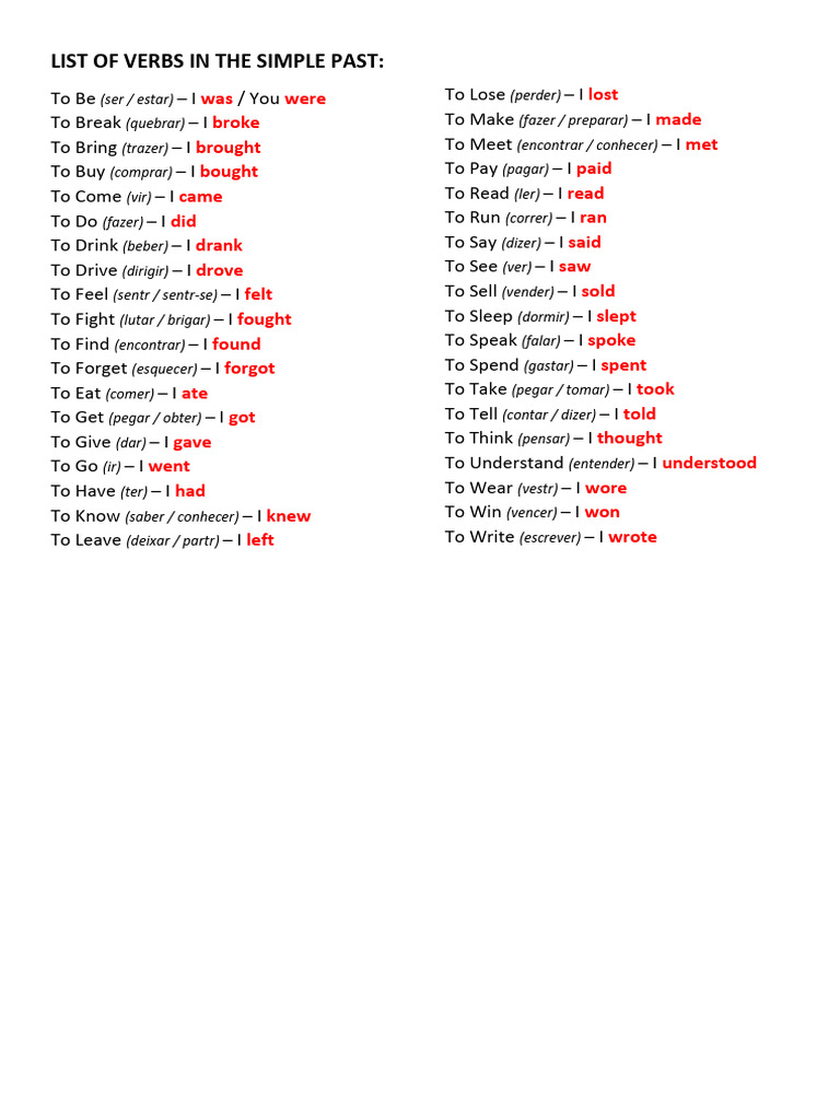 Simple Past Verbs List in English | PDF
