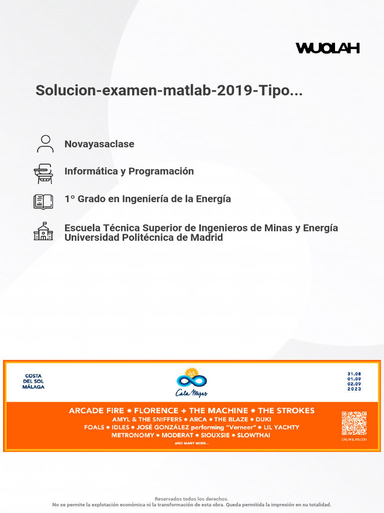 Wuolah Free Solucion Examen Matlab 2019 Tipo 6 | PDF