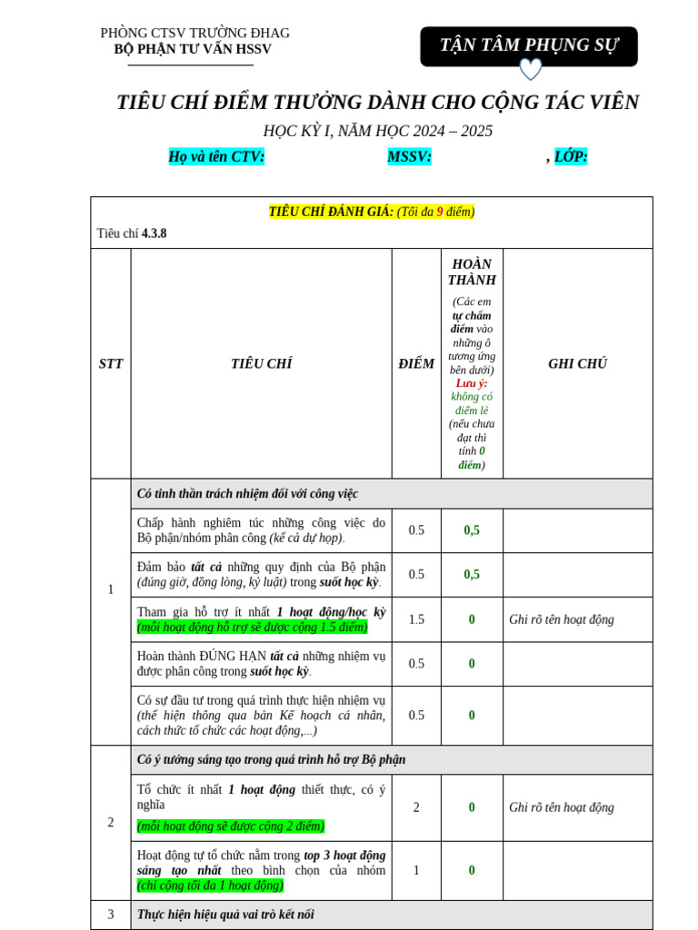 Tieu Chi Diem HKI 2024 - 2025 | PDF