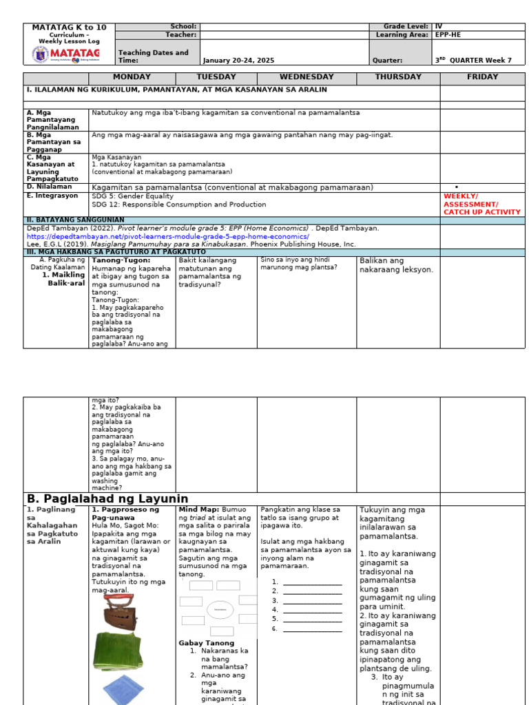 DLL - EPP-HE-4 - Q3-Week 7 | PDF