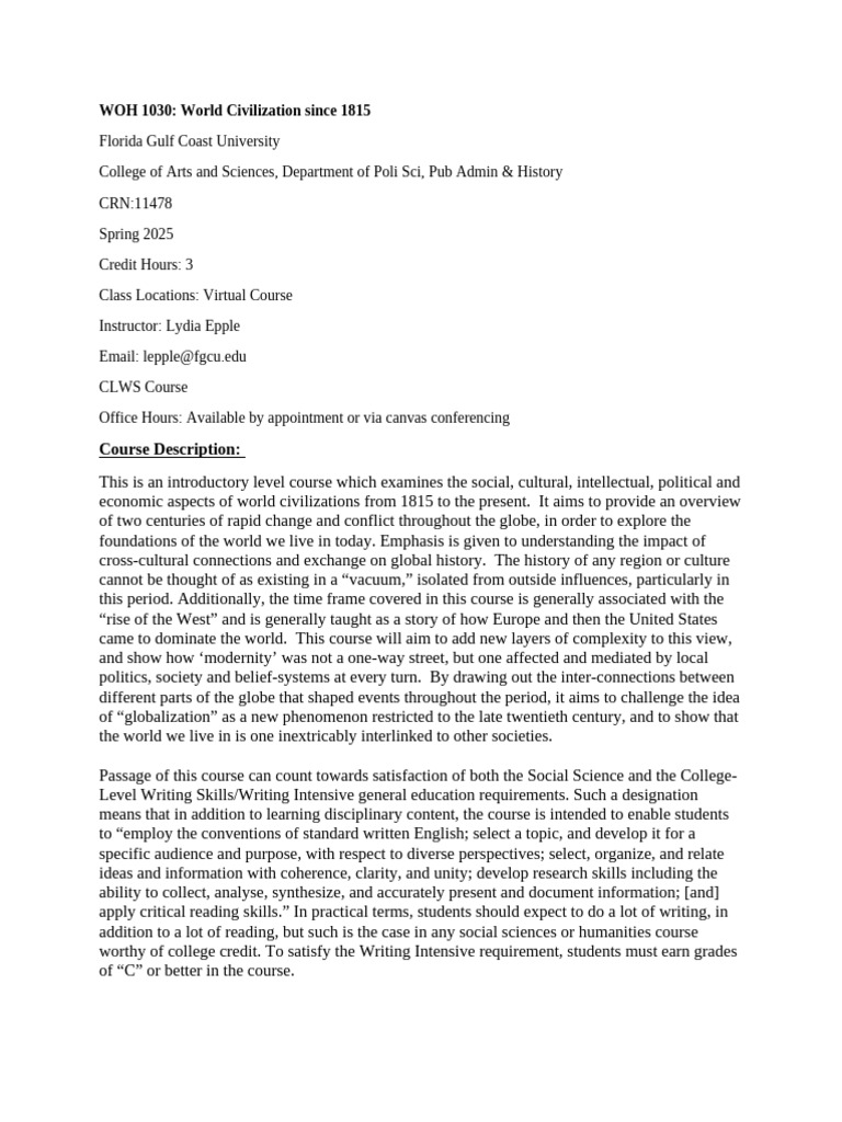 WOH 1030 Spring 2025 CRN 11478 | PDF | Turnitin | Cold War