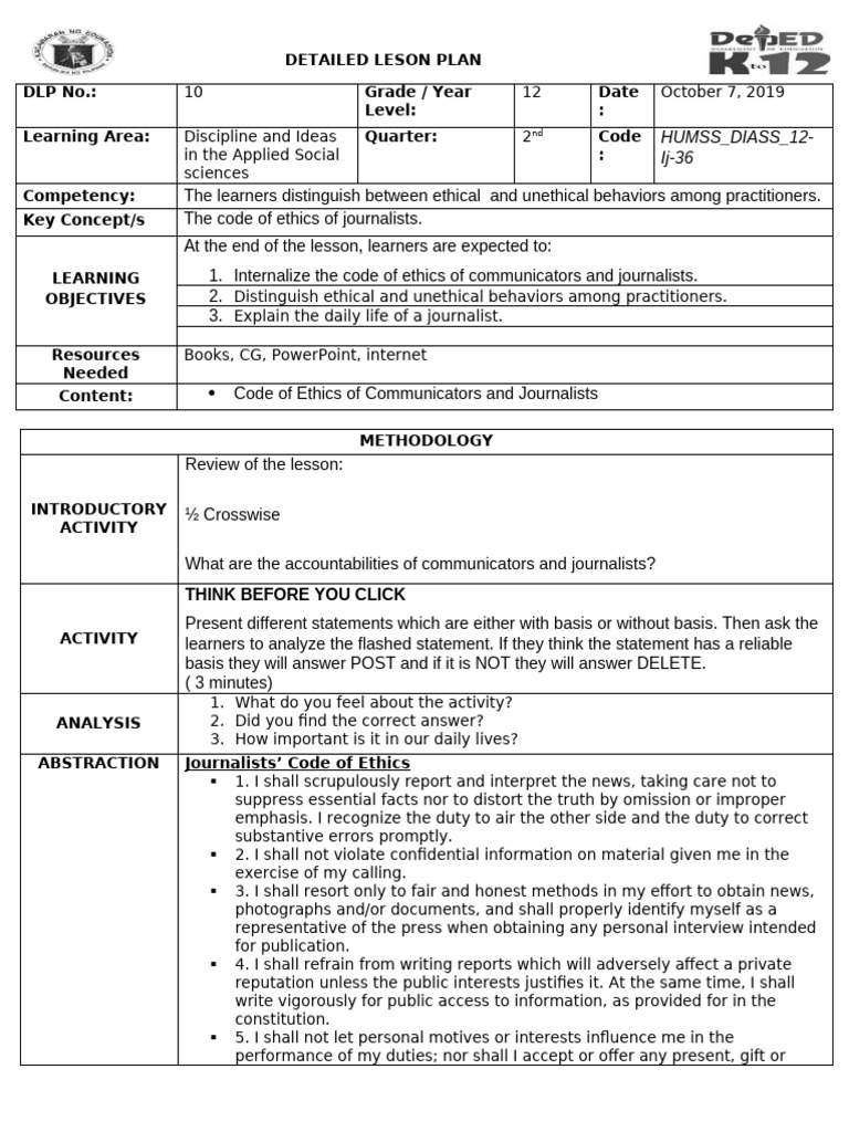 New Lesson Plan 10 (Diass) | PDF | Conscience