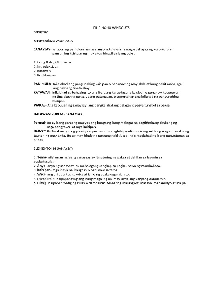 Filipino 10 Handouts | PDF