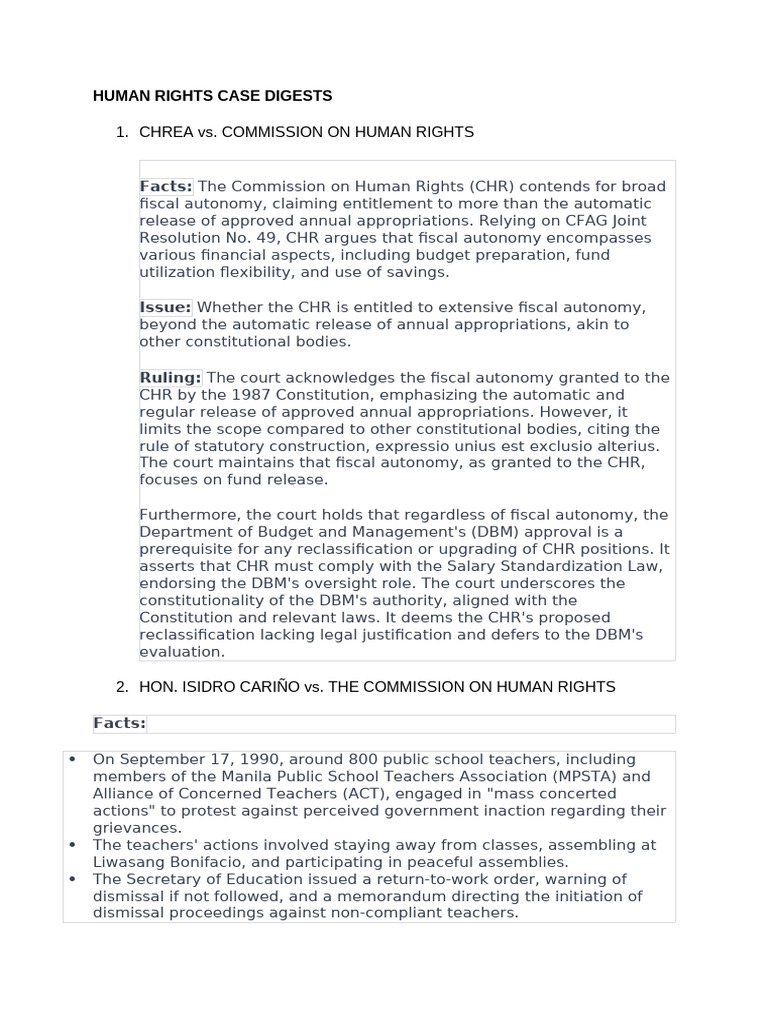 Human Rights Case Digests | PDF | Complaint | Injunction