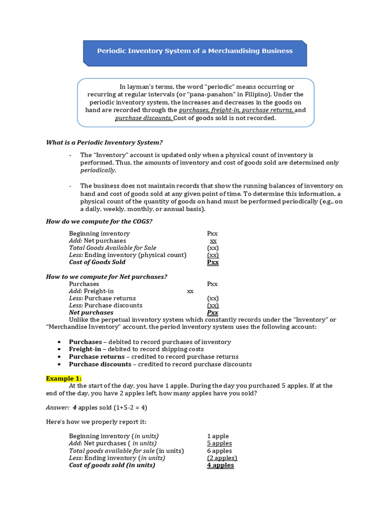 Periodic Inventory System | PDF | Cost Of Goods Sold | Inventory