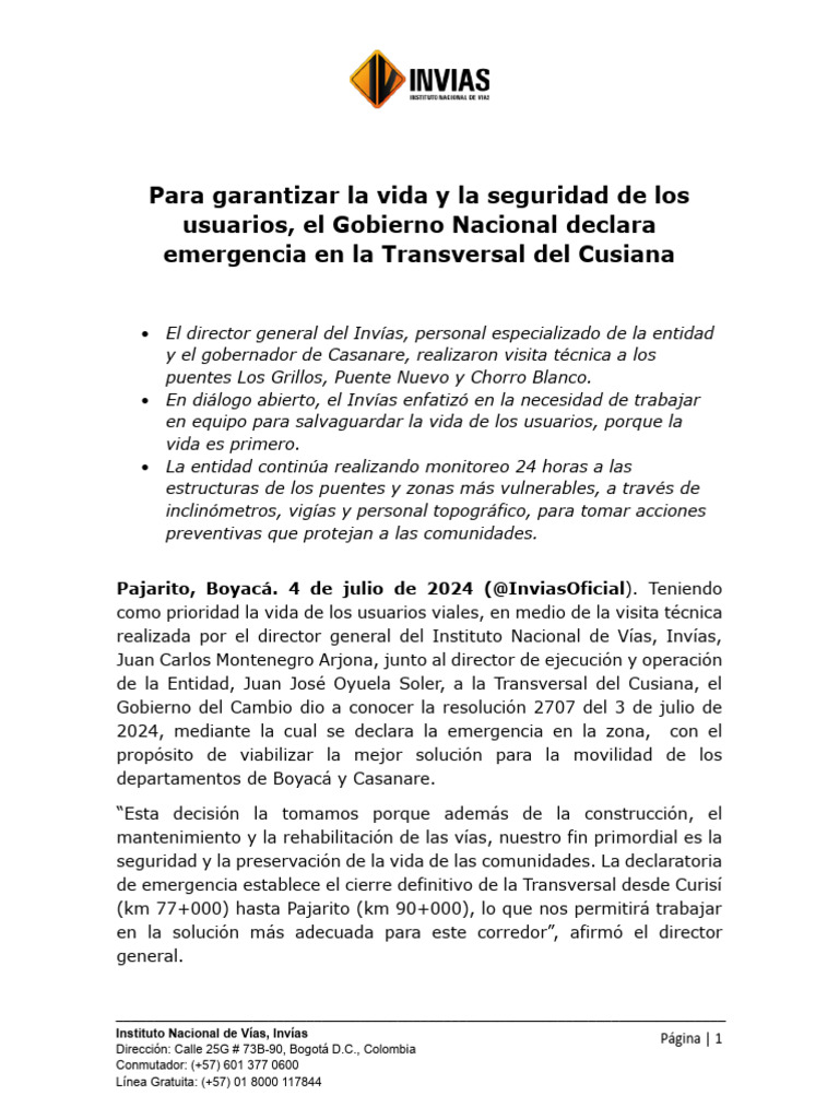 BOLETIN VISITA DG TRANSVERSAL DEL CUSIANA 040724 | PDF