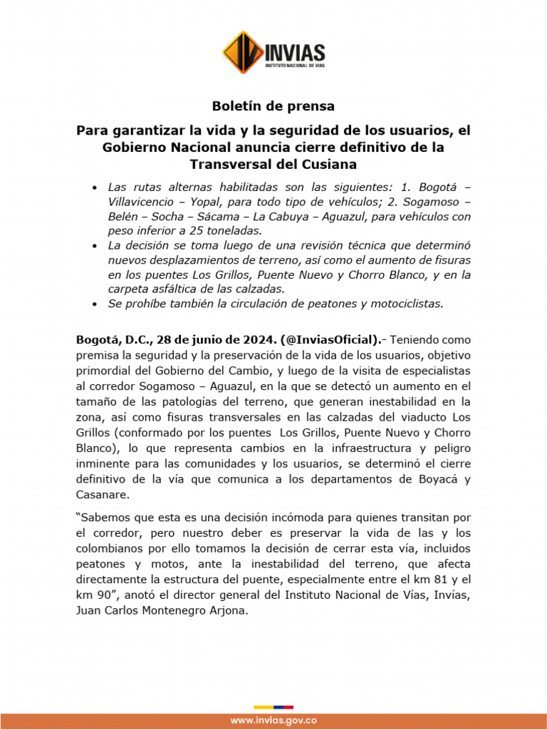 Cierre definitivo Transversal del Cusiana | PDF | Puente