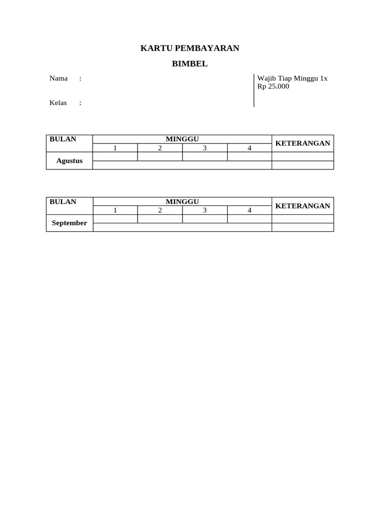 Kartu Pembayaran Bimbel | PDF