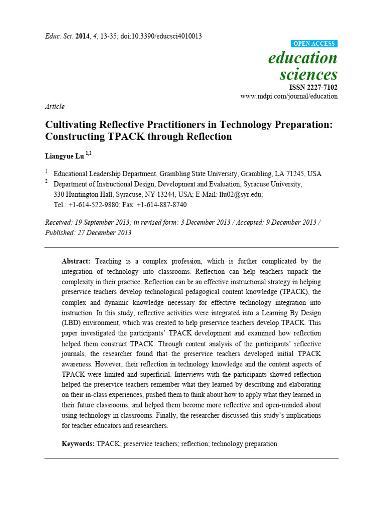 Cultivating Reflective Practitioners in Technology | PDF | Teachers | Classroom Management