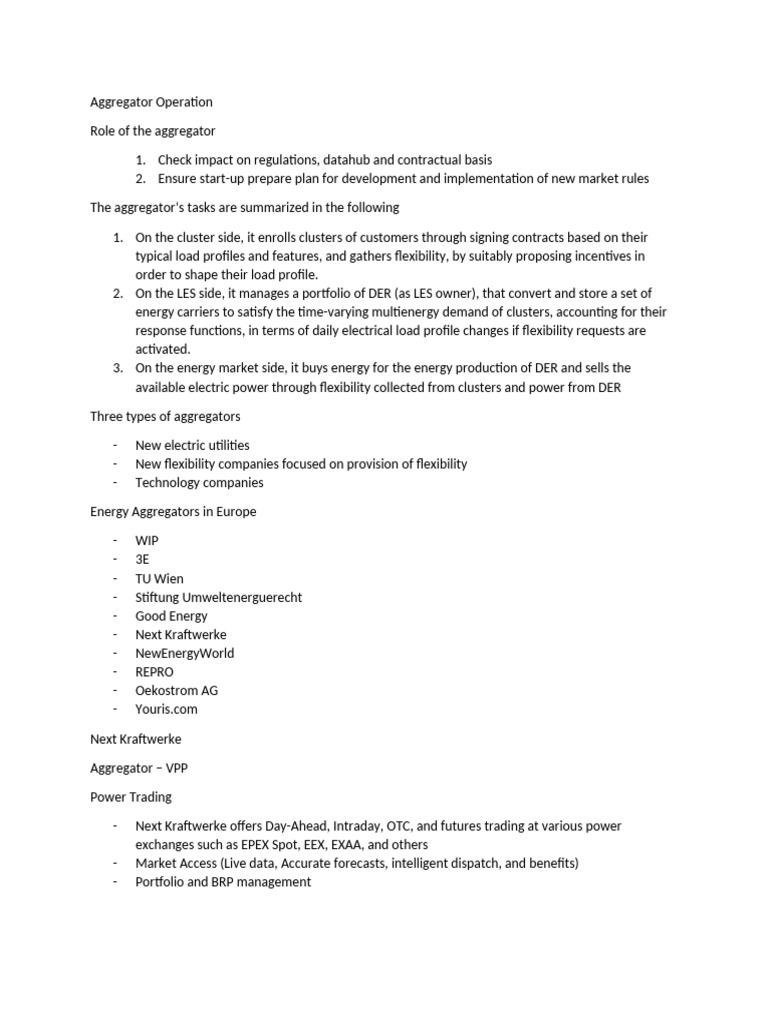 Energy Aggregator Roles & Operations | PDF