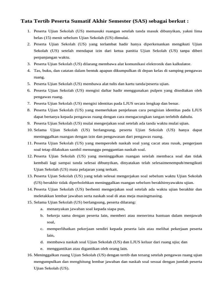 Tata Tertib Peserta Penilaian Akhir Tahun | PDF