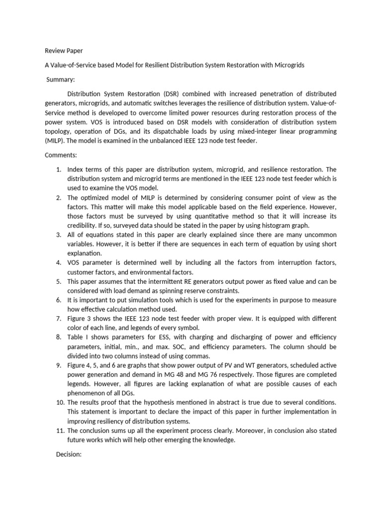 Review Paper A VOS Based Model For Resilient Distribution System Restoration With Microgrids ...