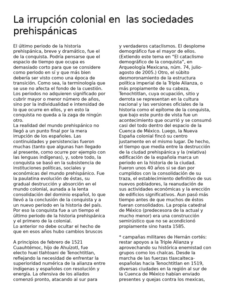 La Irrupción Colonial en Las Sociedades Prehispánicas | PDF