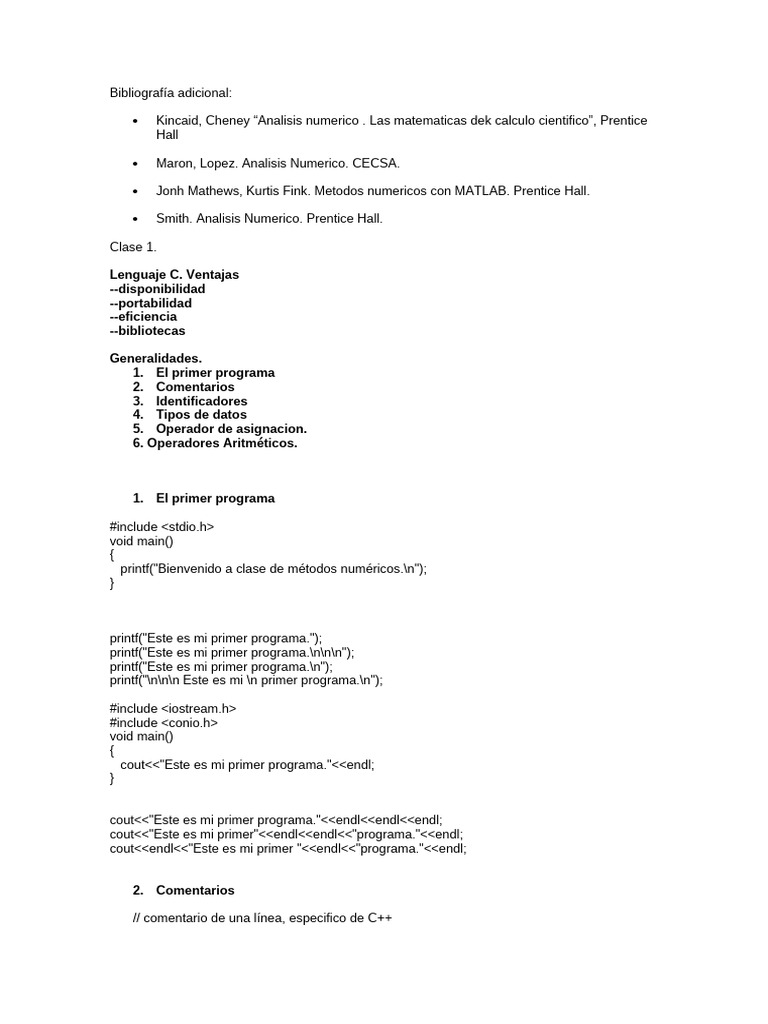 Clase1 Numericos 2007I | PDF | Programación de computadoras | Ingeniería Informática