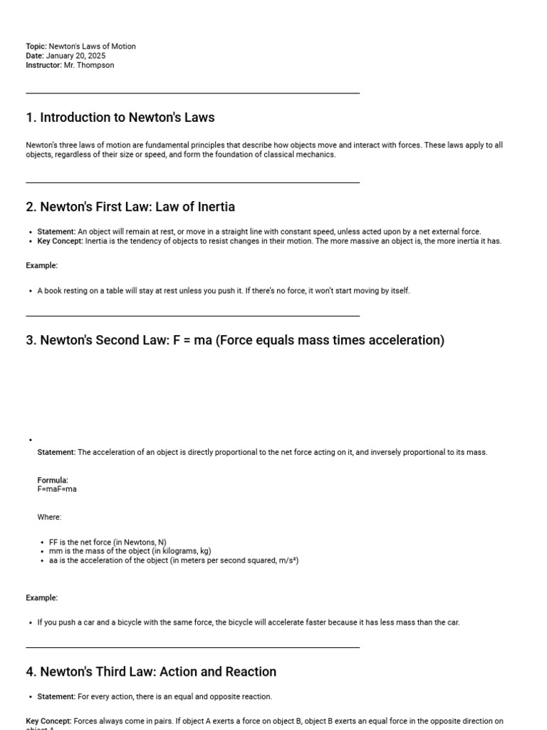 physics week one | PDF | Force | Newton's Laws Of Motion