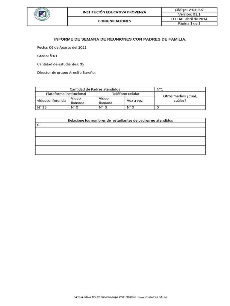 FORMATO REUNION DE PADRES_P3 | PDF