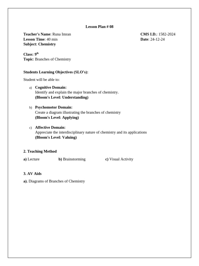 Lesson Plan 08 | PDF | Chemistry | Lesson Plan