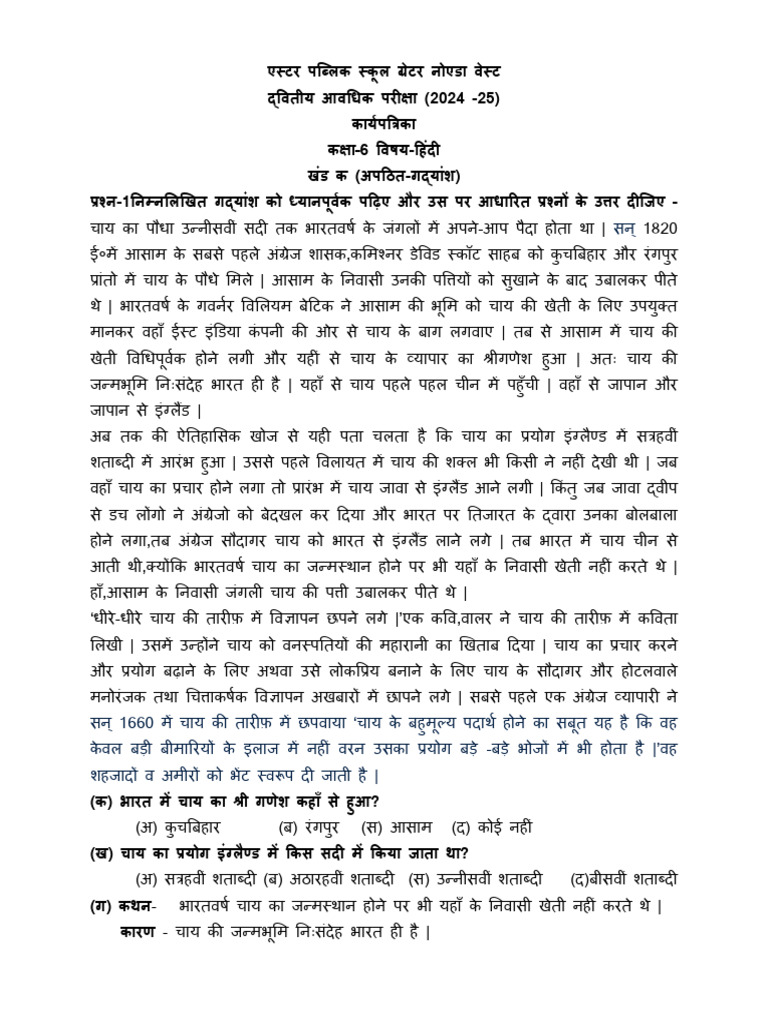 Class 6 Hindi Activity | PDF