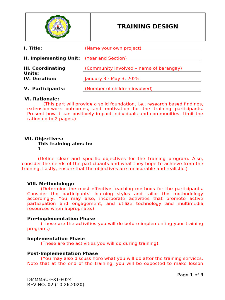 Training Design Format NSTP LTS 2 | PDF | Methodology | Behavior ...