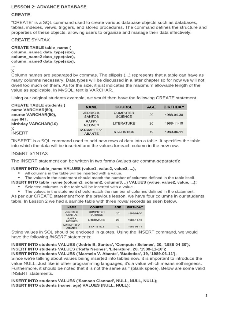 102 Copies Database Lesson 2 | PDF | Table (Database) | Databases