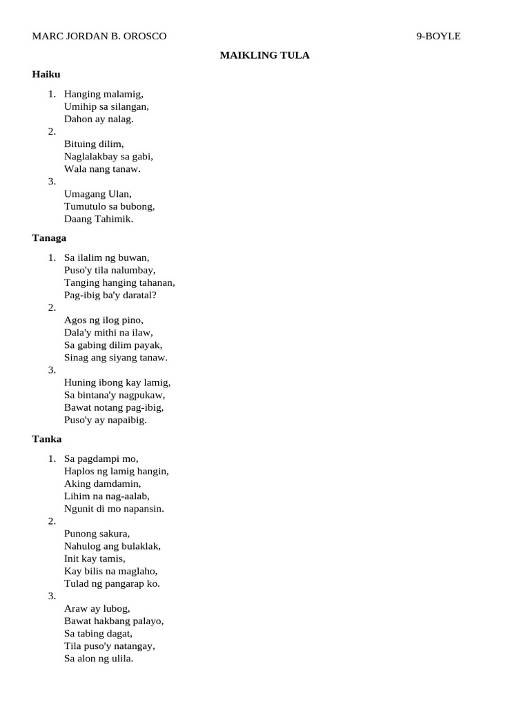Maikling Tula Dadan | PDF