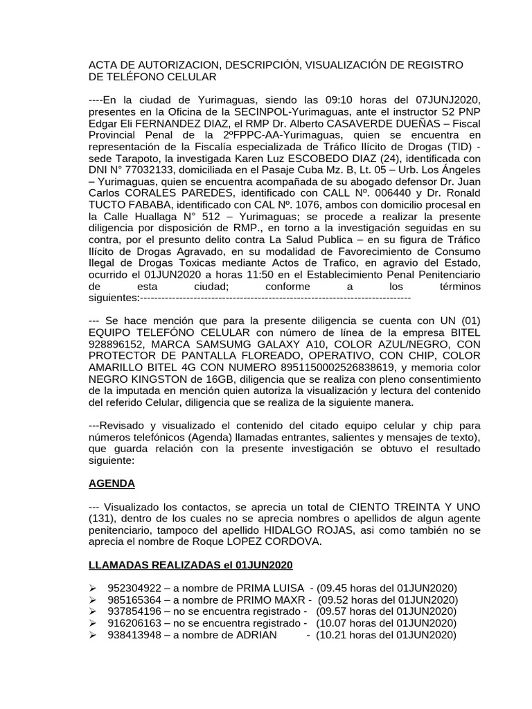 Acta de Autorización de Celular en TID | PDF