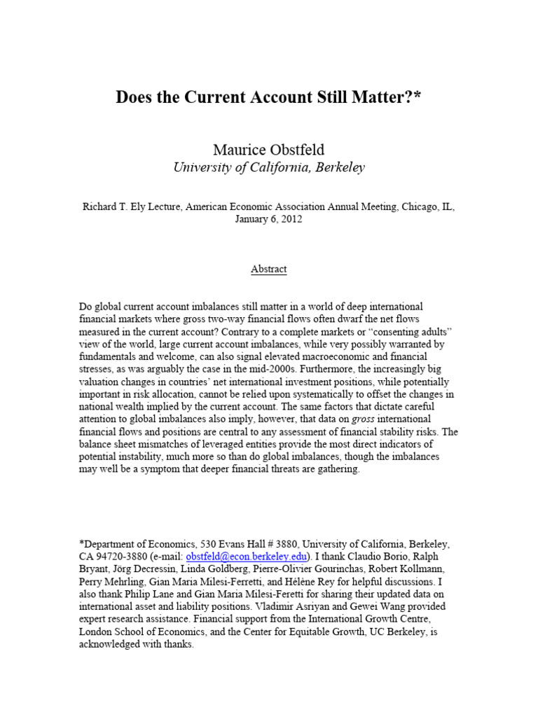 Obstfeld - DoesCurrentAccountMatter | PDF | Balance Of Payments ...