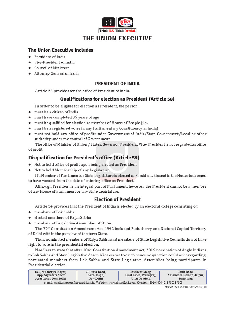 4) Union Executive | PDF | Public Law | Government Of India