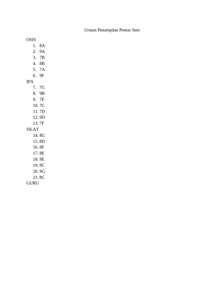 Urutan Penampilan Pentas Seni | PDF