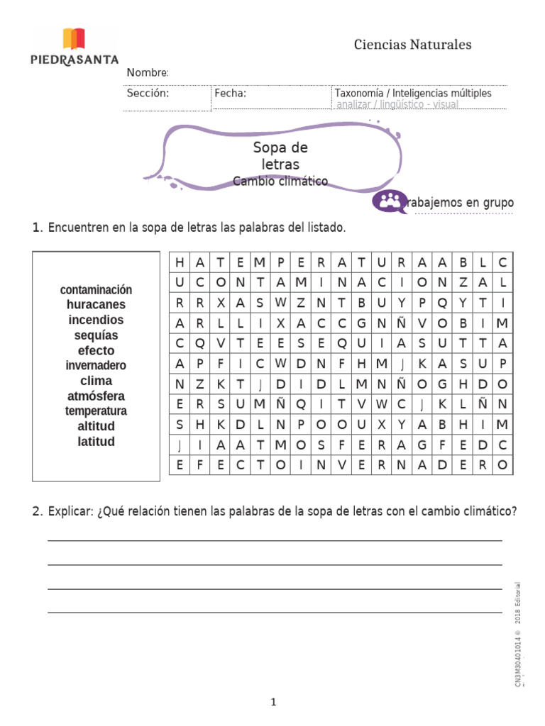 Sopa de Letras Cambio Climatico | PDF | Clima | Cambio climático
