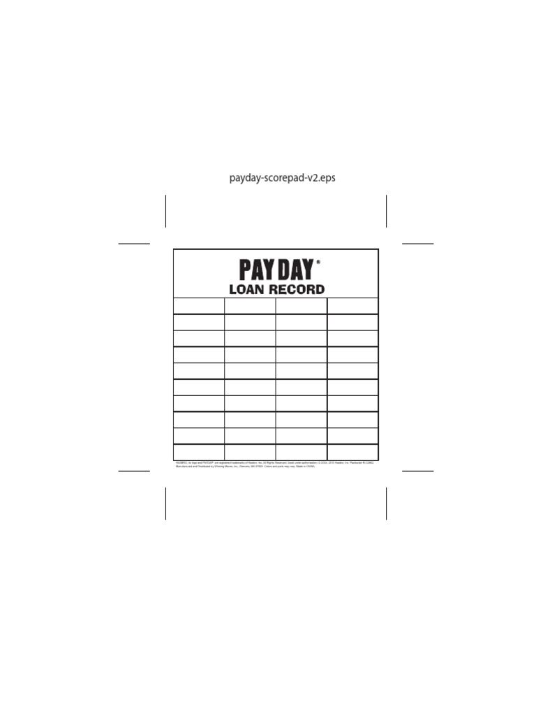 Payday Score Sheet | PDF