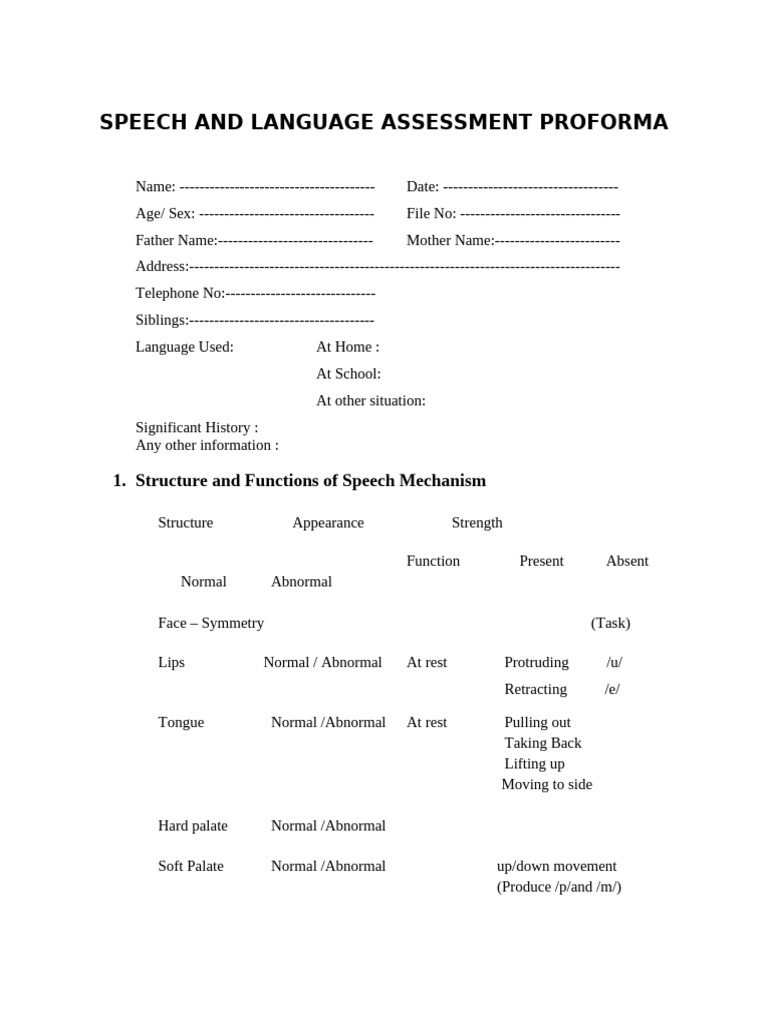Speech and Language Proforma | PDF | Speech | Word