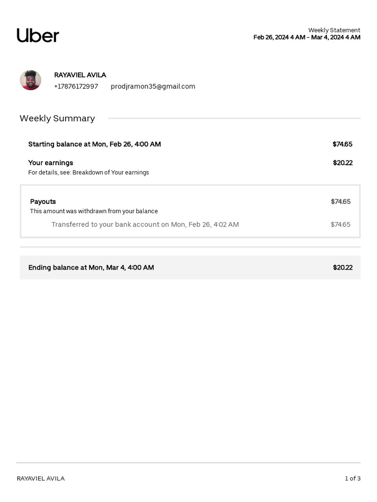 Uber Weekly Earnings Summary | PDF | Financial Services | Banking