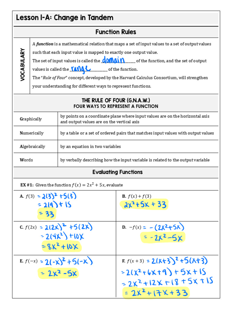 1.1 AP Precalculus Changes in Tandem | PDF | Function (Mathematics) | Mathematical Objects