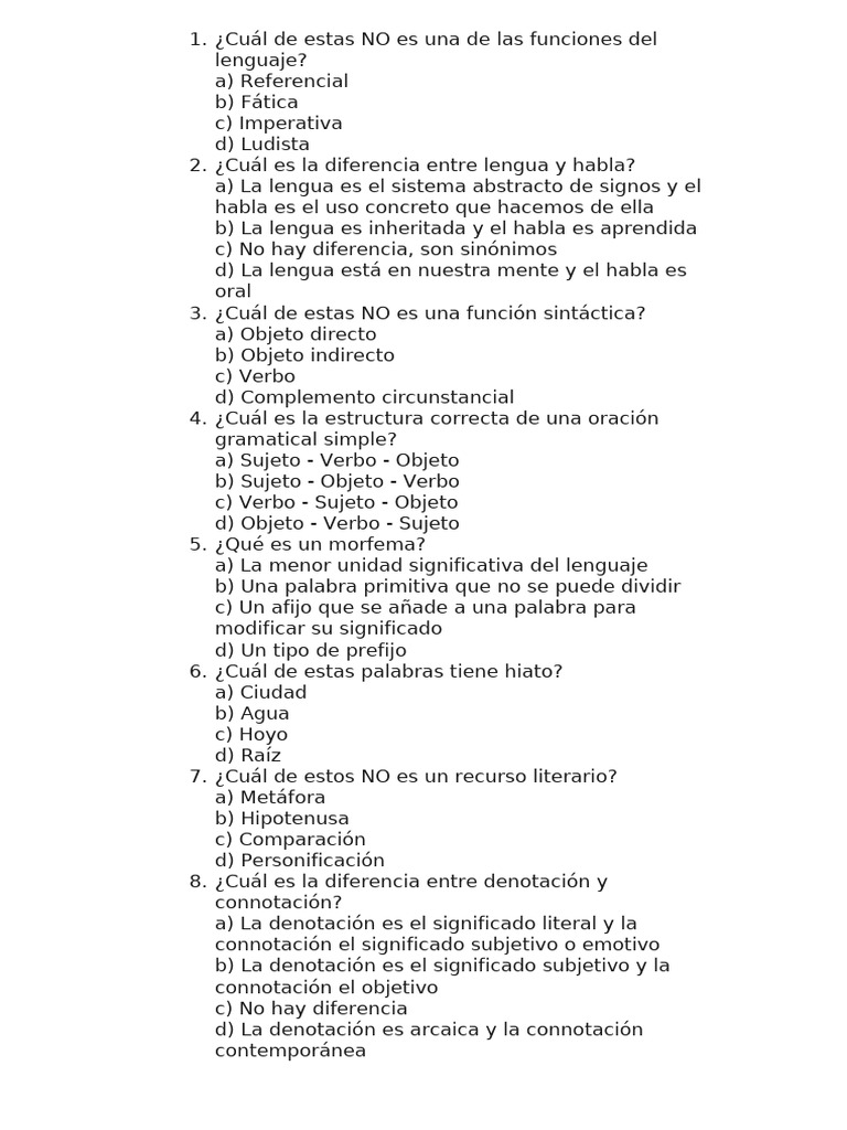 Preguntas Lenguaje | PDF | Lengua española | Verbo