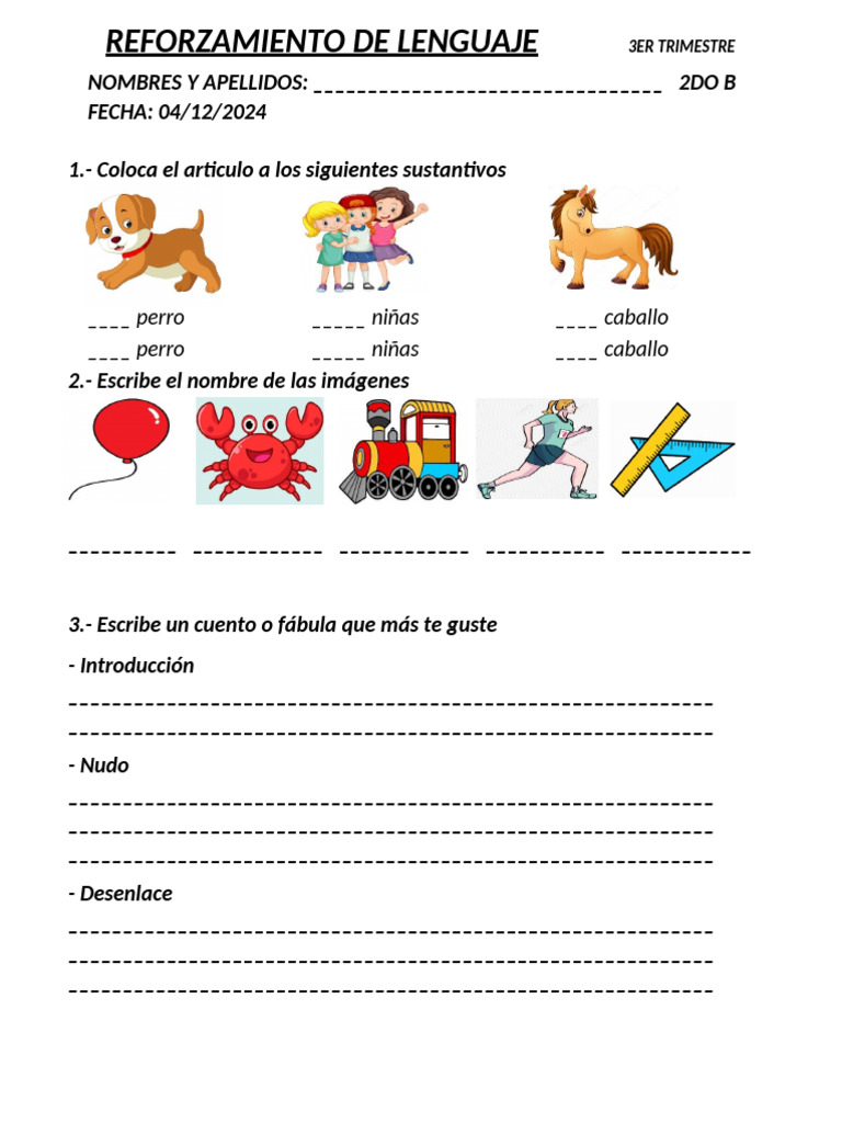Reforzamiento de Lenguaje 3er Trimestre | PDF