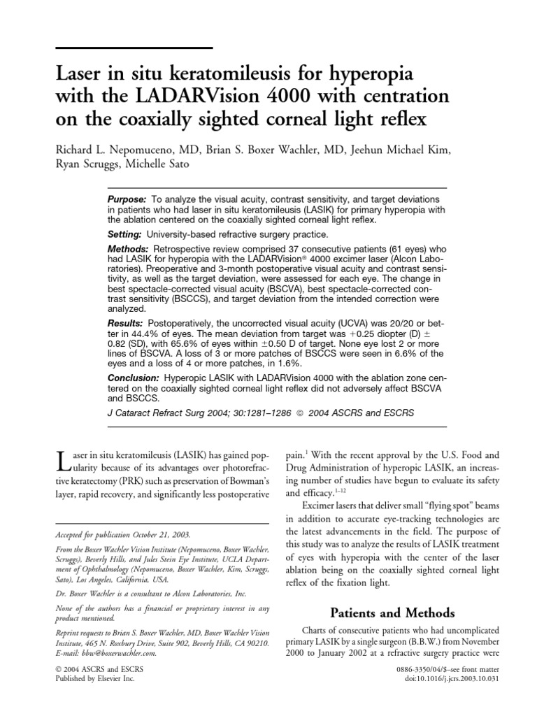 Laser in Situ Keratomileusis For Hyperopia | PDF | Visual Acuity ...