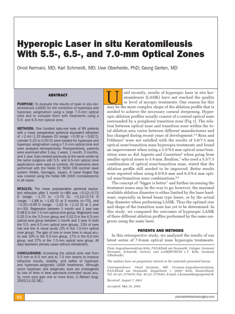 LASIK for Hyperopia: Optical Zone Comparison | PDF | Visual Acuity ...