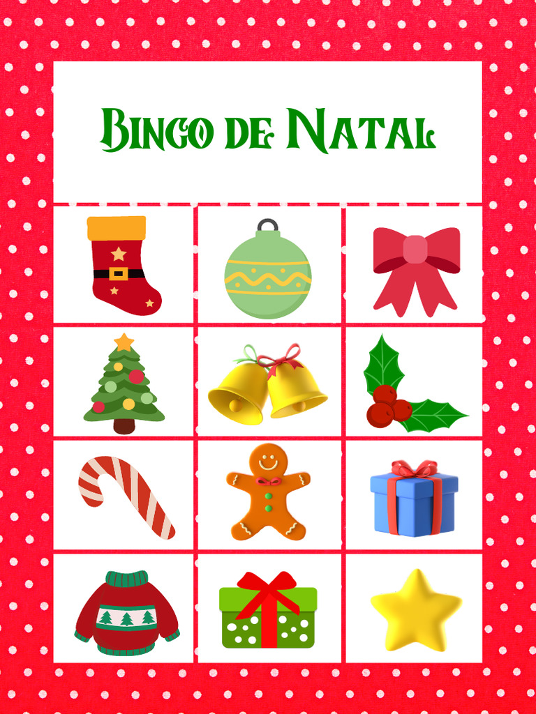 Bingo de Natal Brincadeira em Família e Amigos Jogos Divertidos de ...