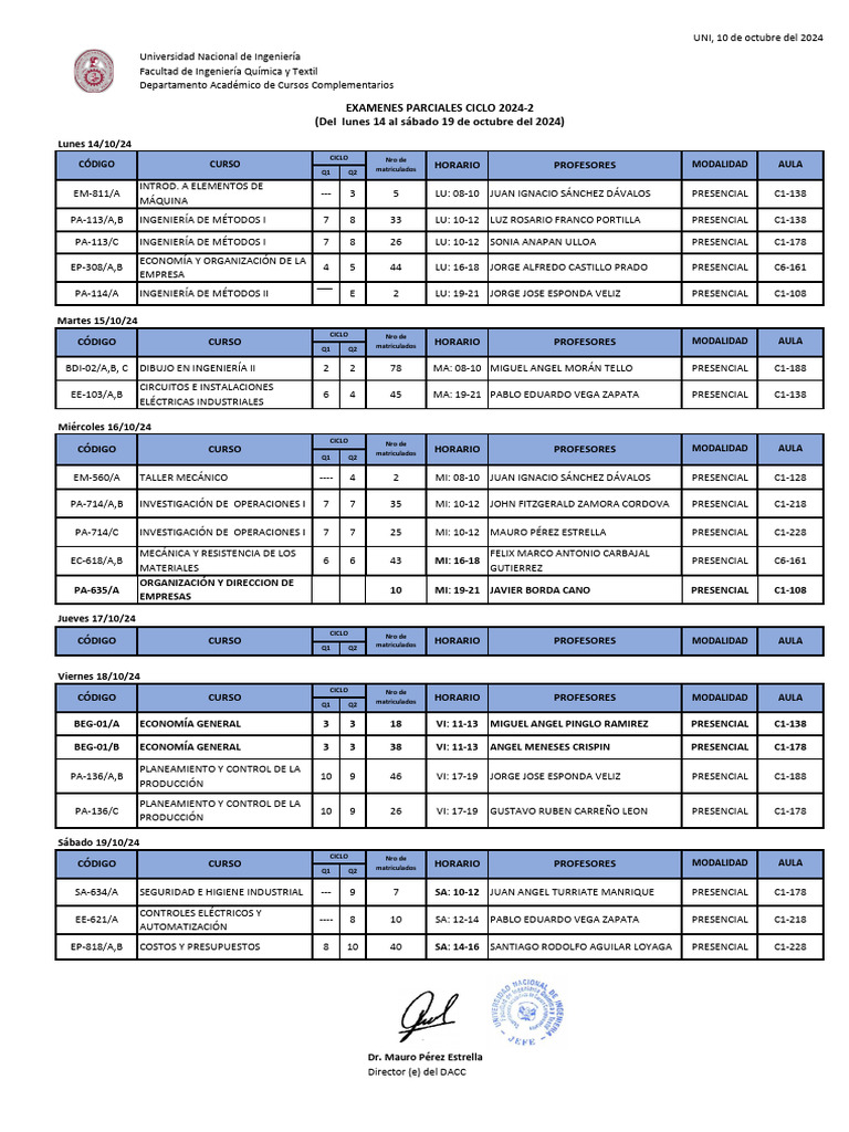 Rol de examenes Parciales -DACC -2024-2 | PDF
