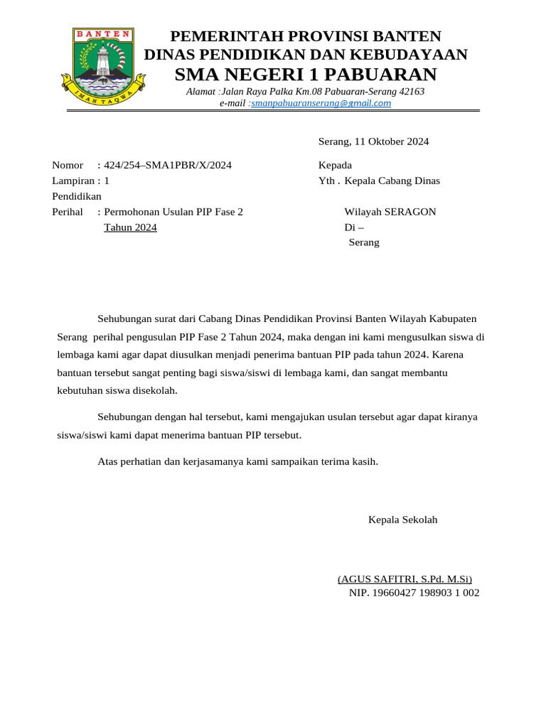 Surat Permohonan Usulan Pip | PDF