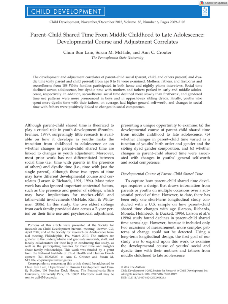 Parent-Child Time: Developmental Trends | PDF | Adolescence | Sibling
