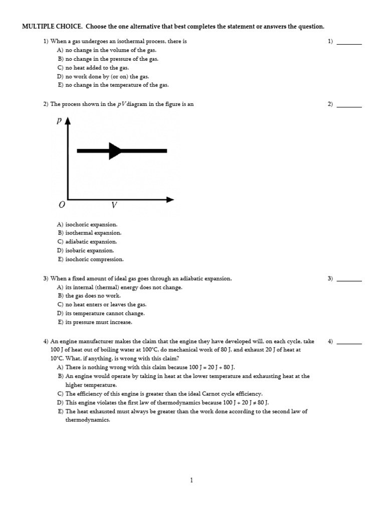Thermodynamics Exam Prep | PDF | Gases | Heat