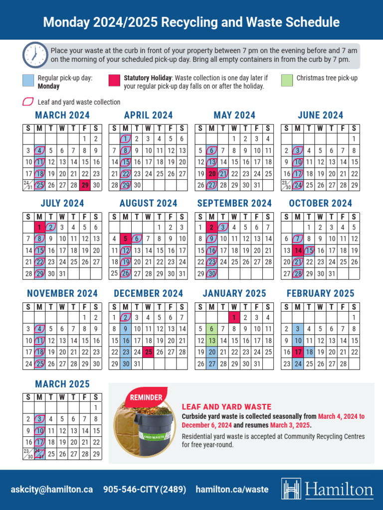 Garbage - Waste Schedule Monday 2024 2025 | PDF | Environmental Issues ...