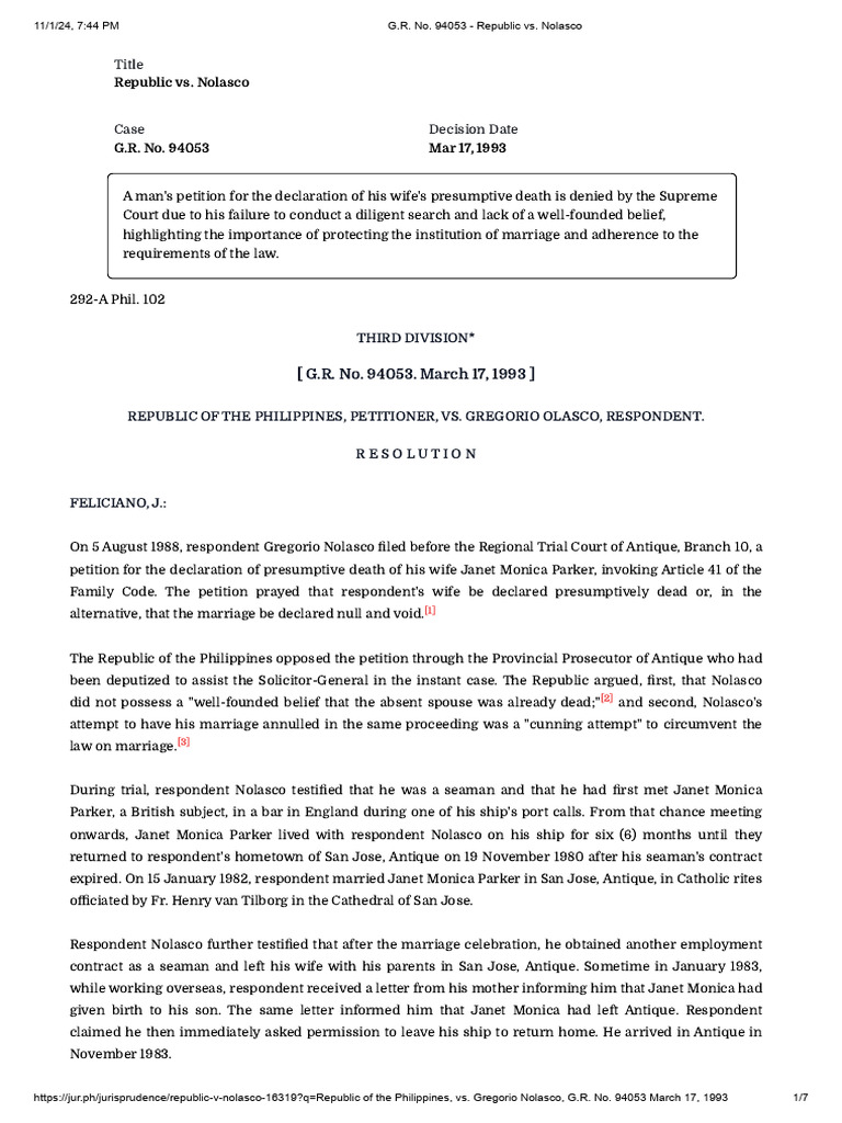 Supreme Court Ruling on Presumptive Death | PDF | Justice | Crime ...