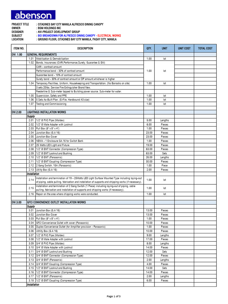 Citadines Boq - Electrical Works 07-18-24 | PDF | Electrical ...