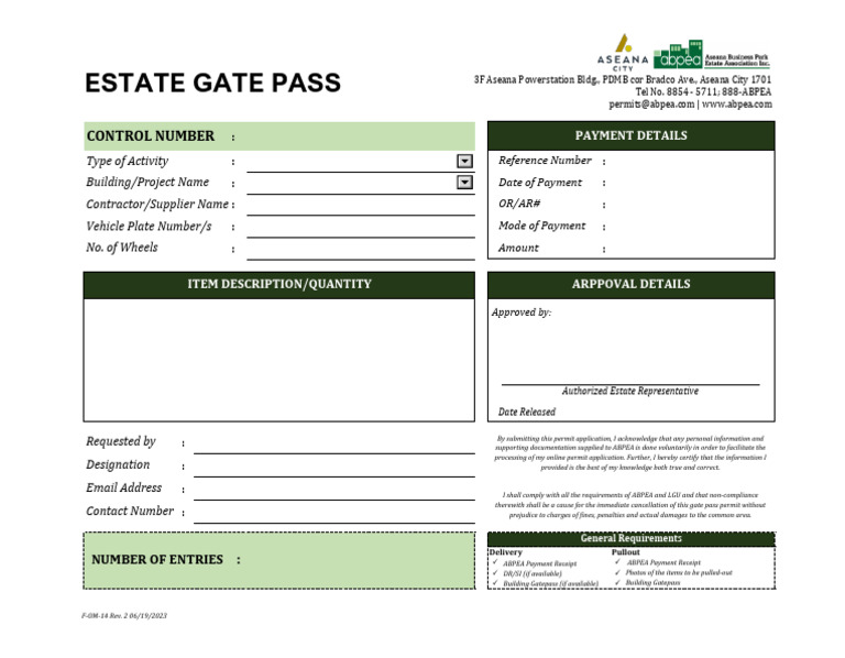 2023 Estate Gatepass | PDF
